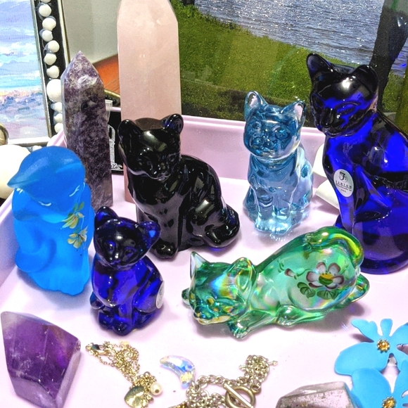 Fenton | Art | Fenton Cat Choose One Cat Collection Blue Glass Cats ...